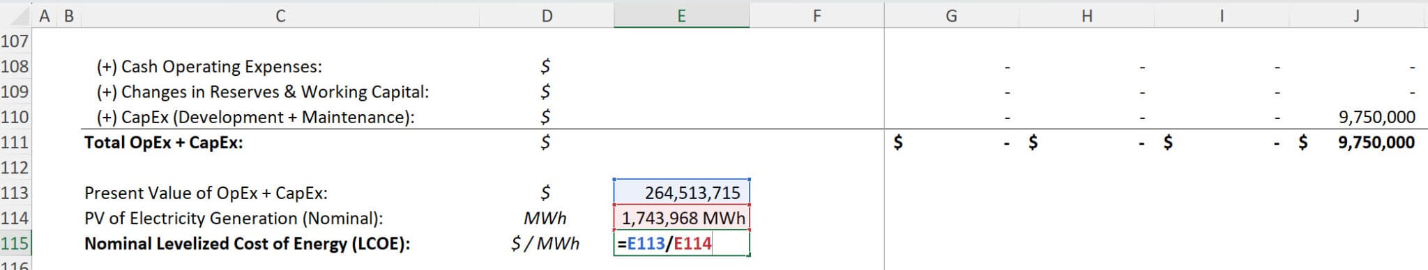 Levelized Cost of Energy (LCOE): Excel Examples